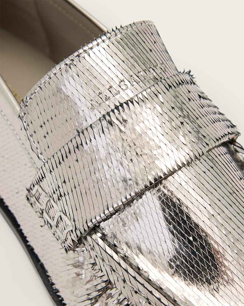 Julie Studded Leather Loafers Gunmetal Grey | ALLSAINTS